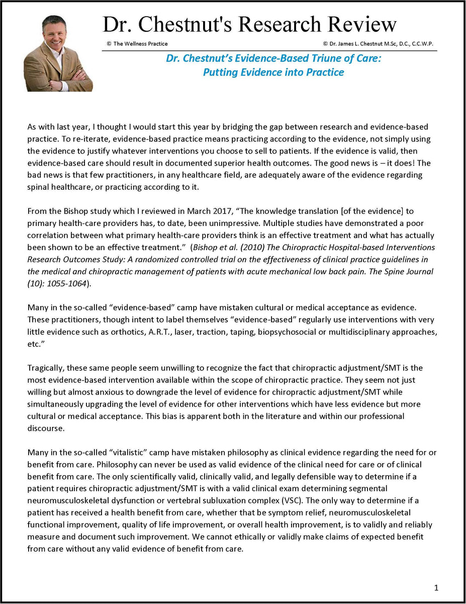 Dr. Chestnuts Evidence-Based Triune of Care Evidence into Practice - C ...